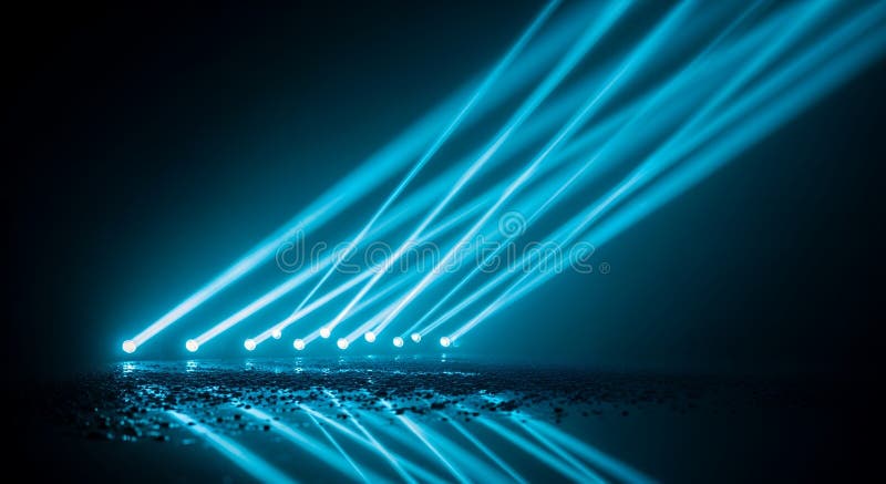 Abstract Blue Light Beams on Dark Reflective Surface Stock Image ...