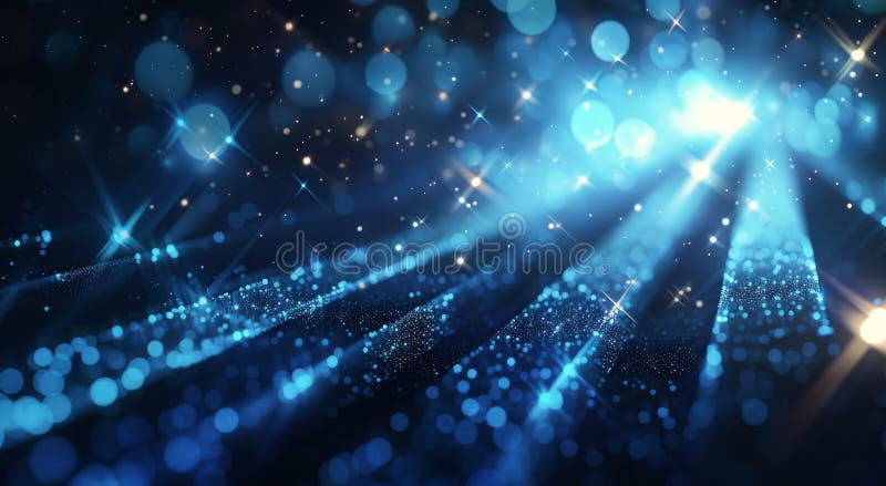Abstract Blue Light Beams with Glittering Particles Stock Image - Image ...