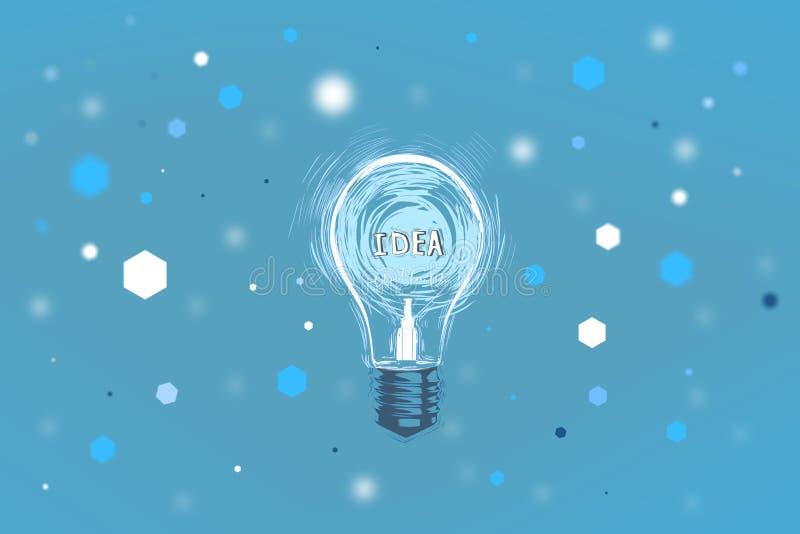 Abstract Blue Light Bulb Sketch on Blurry Bokeh Background. Idea ...