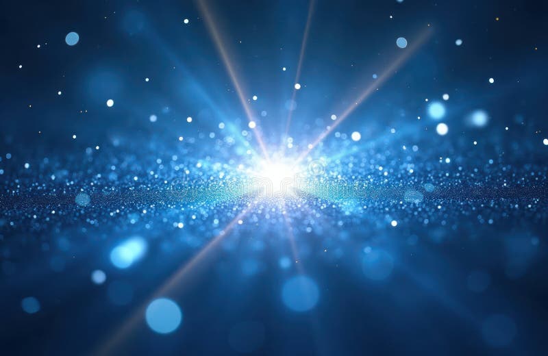 Abstract Blue Light Burst with Shining Sparkle in Sky. Bright Starburst ...