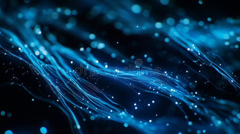 Abstract Blue Light Lines and Particle Flow in Dark Space Stock Photo ...