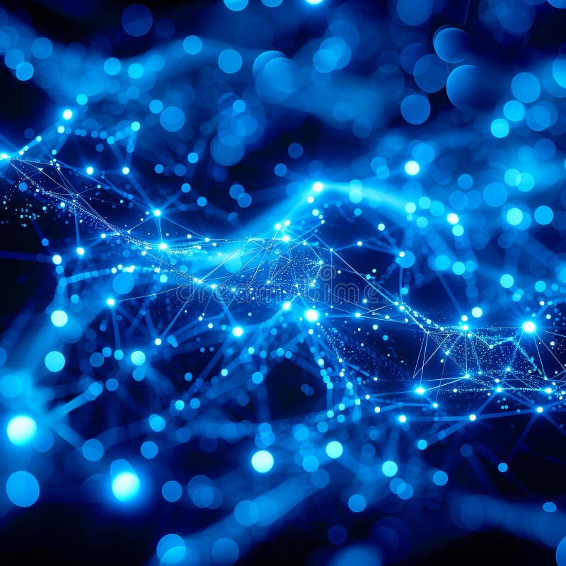 Abstract Blue Light Network with Glowing Particles in a Digital ...