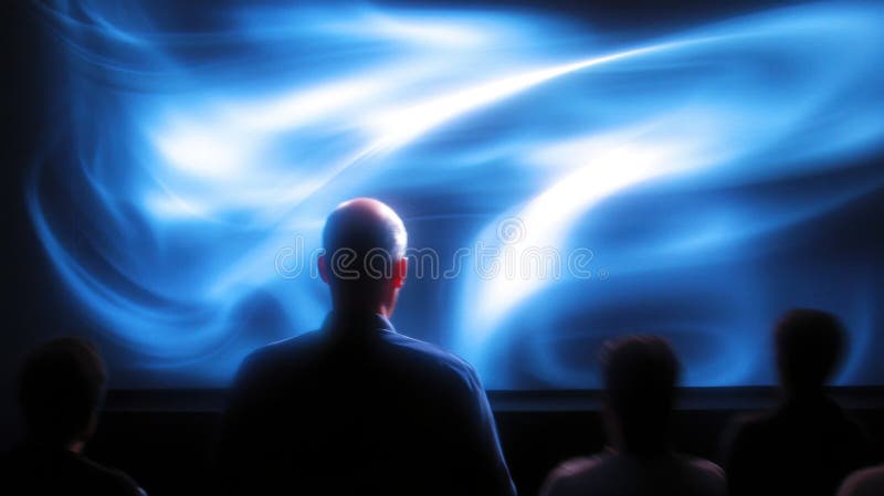 Abstract Blue Light Patterns with Silhouetted Audience in a Dark Room ...