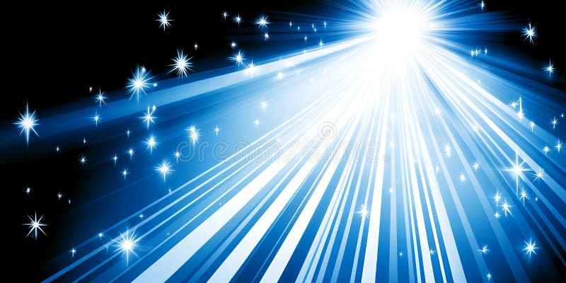 Abstract Blue Light Rays Background with Sparkling Stars Festive Shiny Design Stock Illustration ...