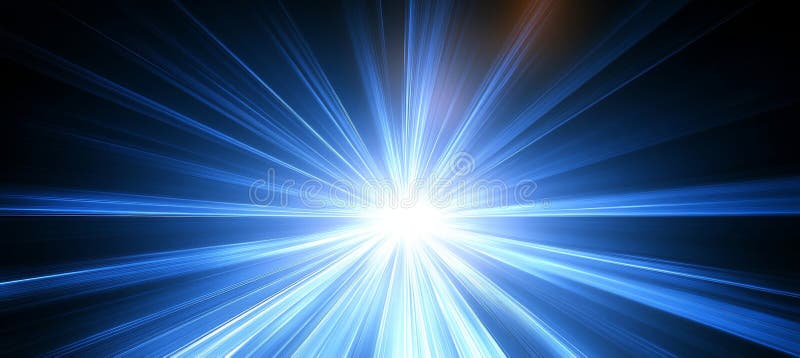 Abstract Blue Light Rays Exploding from a Central Point on a Black ...