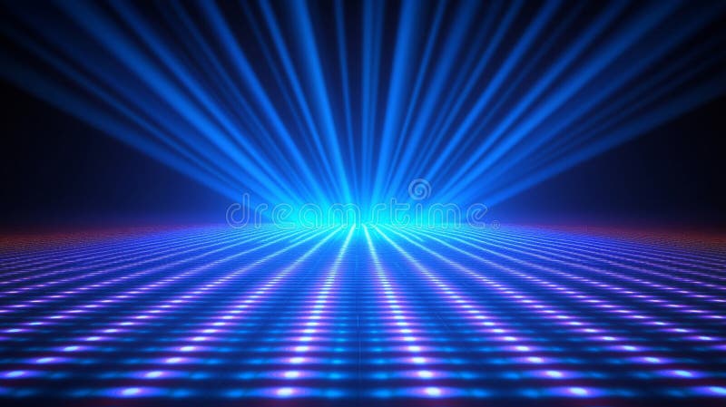 Abstract Blue Light Rays Over Gridded Surface Stock Illustration ...