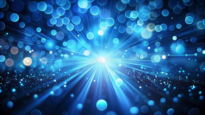 Abstract Blue Light Rays and Sparkling Particles Background. Generative ...