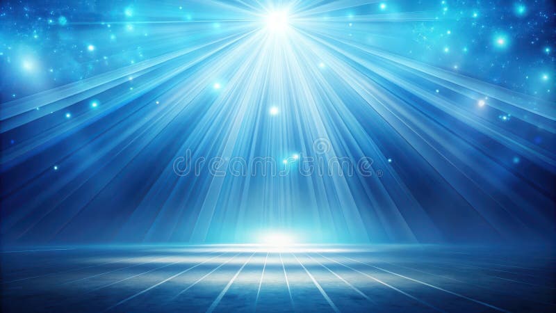 Abstract Blue Light Rays Stage Background with Glowing Particles ...