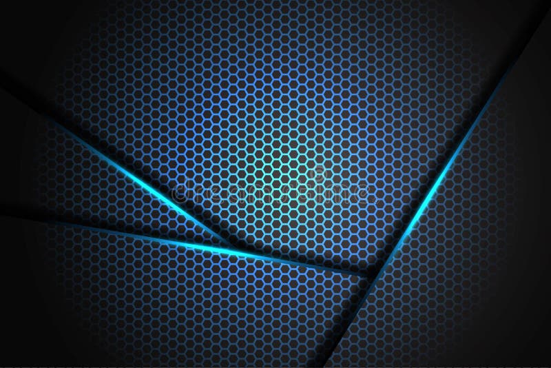 Abstract Blue Light Slash Triangle on Black with Hexagon Mesh ...