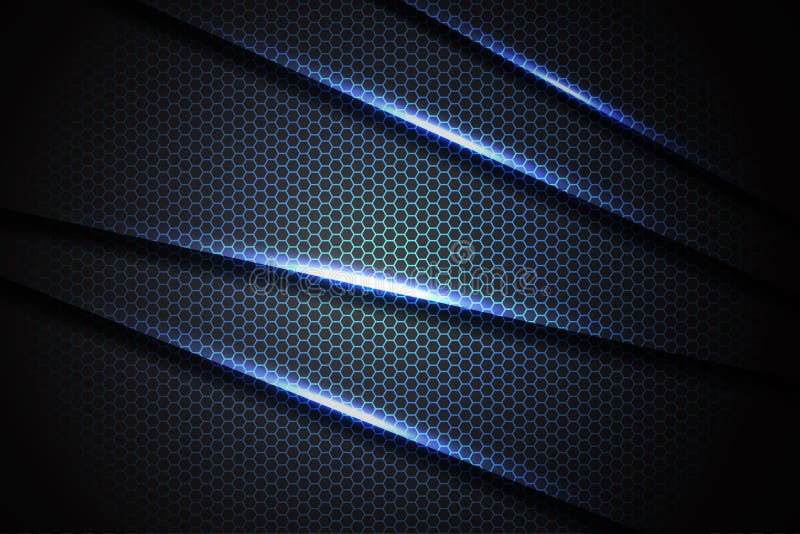 Abstract Blue Light Slash Triangle on Black with Hexagon Mesh Design ...