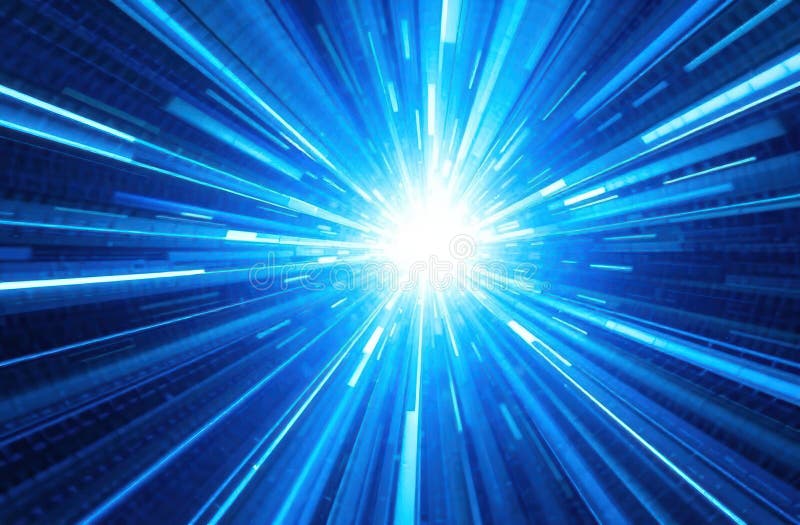 Abstract Blue Light Speed Background with Laser Rays and Glowing Flare ...