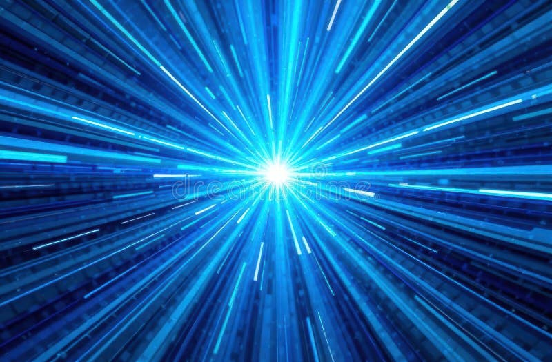 Abstract Blue Light Speed Background with Laser Rays and Glowing Flare ...