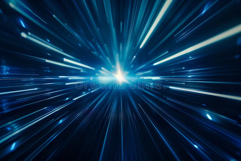 Abstract Blue Light Speed Background with White Rays and Glow Effect ...