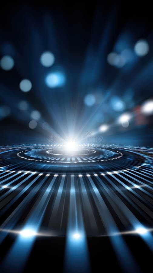 Abstract Blue Light Stage Platform with Circular Design and Bokeh ...