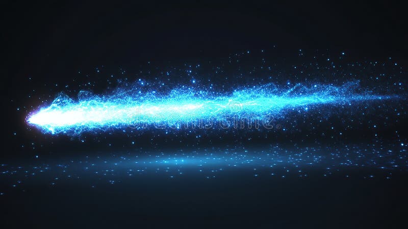 Abstract Blue Light Streak, Energy Trail, Glowing Particles on Dark ...