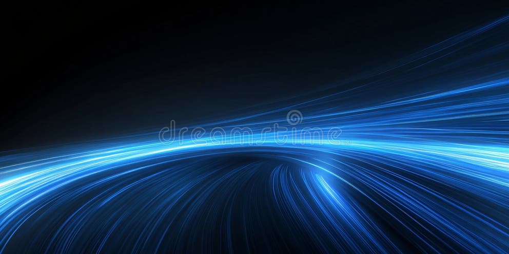 Abstract Blue Light Trails on a Curved Path, Dynamic Energy Flow, High ...