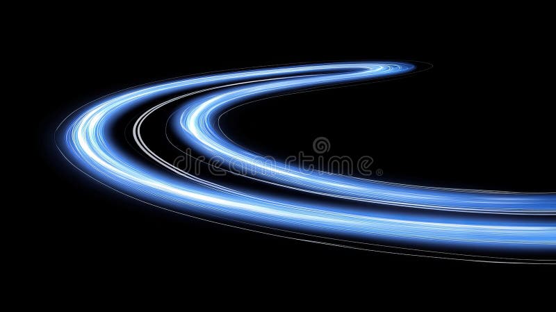 Abstract Blue Light Trails on a Curved Path, Dynamic Motion Lines on ...