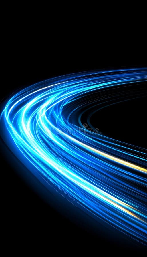 Abstract Blue Light Trails on a Curved Path, Long Exposure Night ...