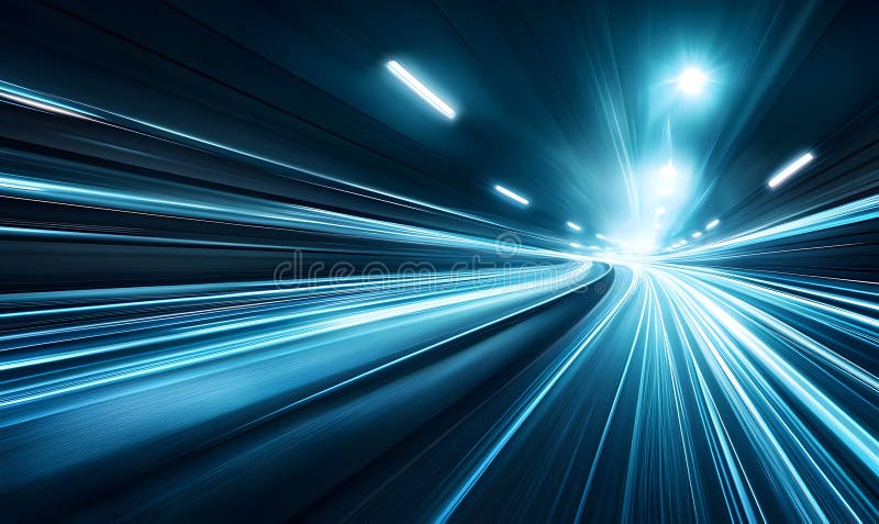 Abstract Blue Light Trails in a Curved Tunnel Speed and Movement Stock ...
