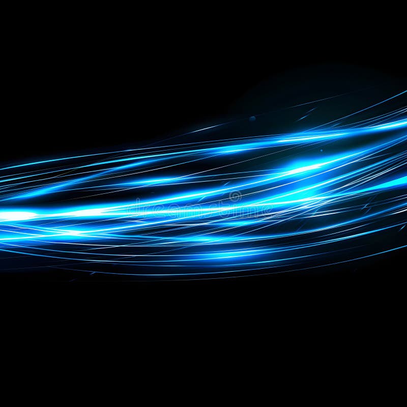 Abstract Blue Light Trails Flowing on Black Background Stock ...