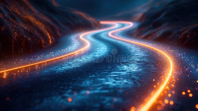 Abstract Blue Light Trails on Road - Digital Background Stock Image ...