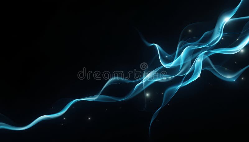 Abstract Blue Light Wave on Black Background with Glowing Particles ...