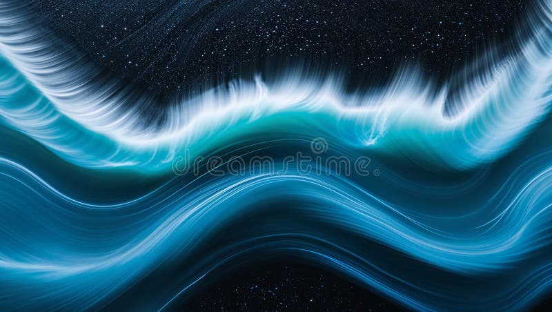 Abstract Blue Light Wave Flowing Under Starry Sky Stock Illustration ...