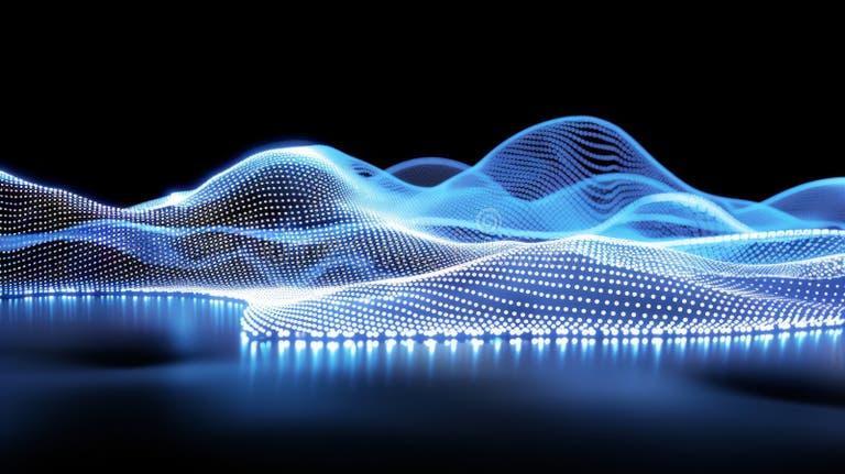 Abstract Blue Light Waveform Visualisation Glowing on Black Background ...