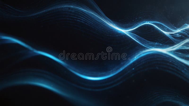 Abstract Blue Light Waves on Dark Background with Futuristic Glowing ...