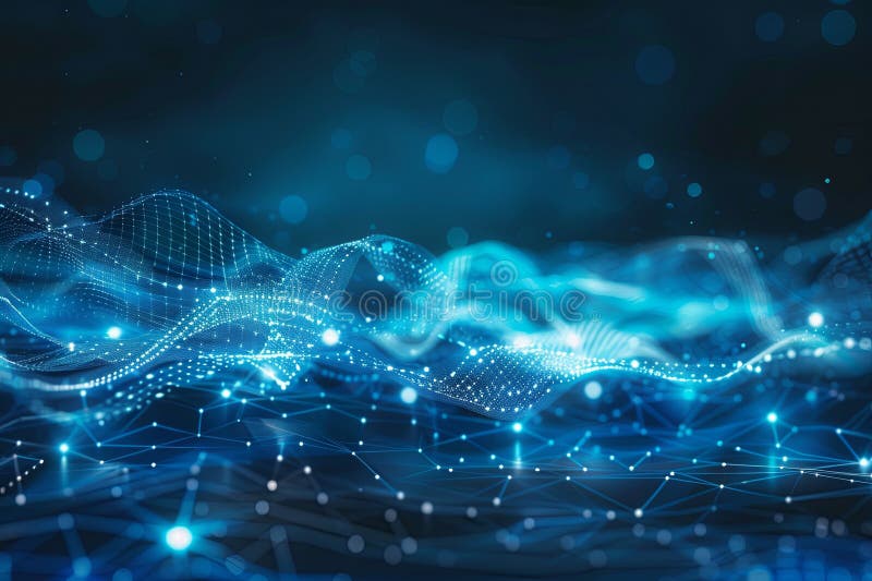 Abstract Blue Light Waves and Digital Nodes Representing Technology ...