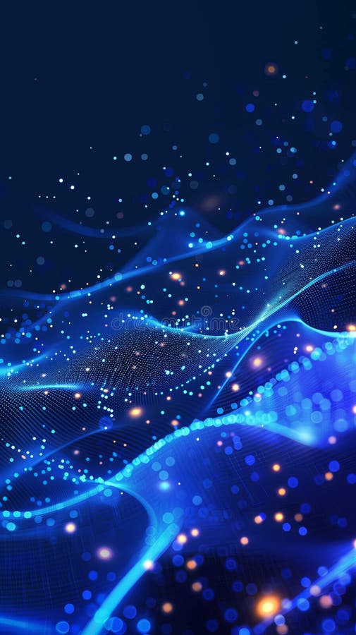 Abstract Blue Light Waves and Digital Nodes in Technology Communication ...