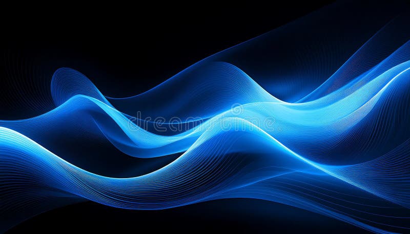 Abstract Blue Light Waves Flowing Against a Black Background Stock ...