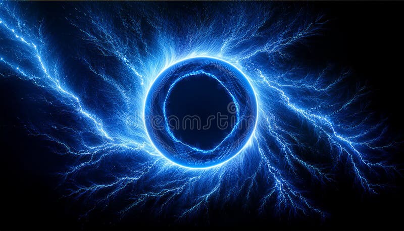 Abstract Blue Lightning Circle on Dark Backdrop. Mysterious Shape Stock ...