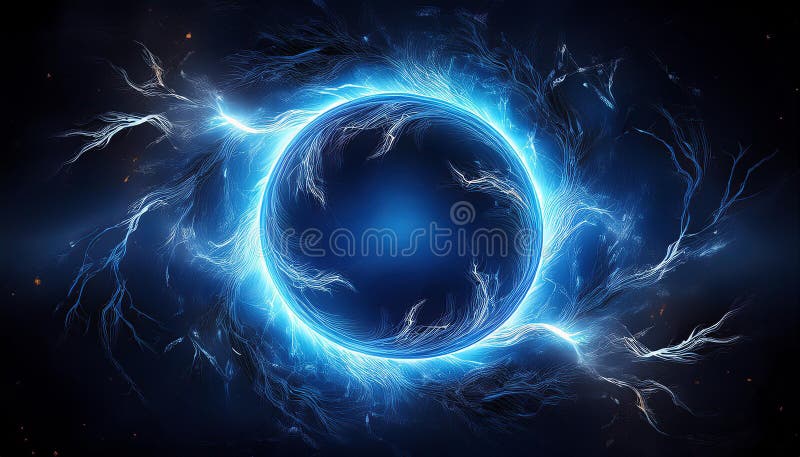 Abstract Blue Lightning Circle on Dark Backdrop. Mysterious Shape Stock ...