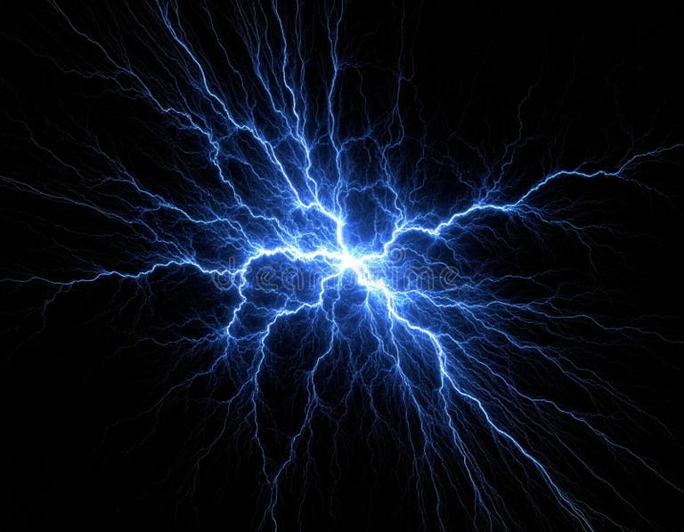 Abstract Blue Lightning Energy Flash on Black Background Stock ...