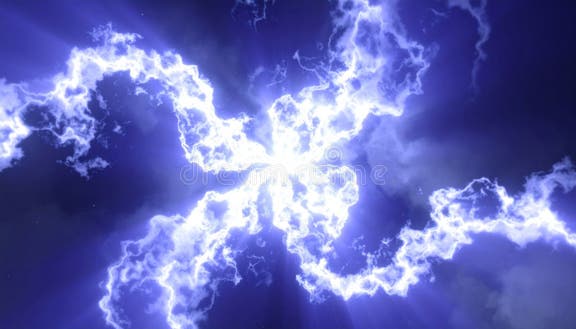 Abstract Blue Lightning Energy Strike in Dark Cloudy Sky Creating a ...