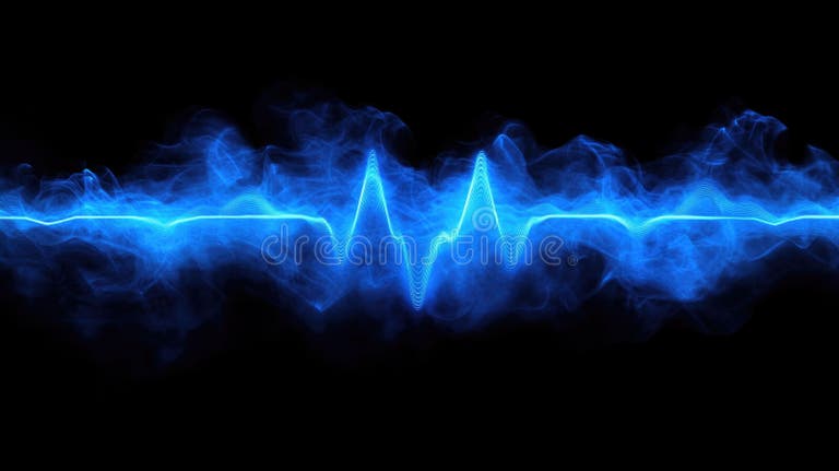 Abstract Blue Lightning Waveform on Black Background Stock Illustration ...