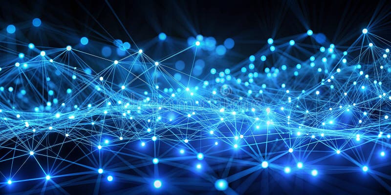 Abstract Blue Lights Dots Linked by Wire Background AI Generative Stock ...