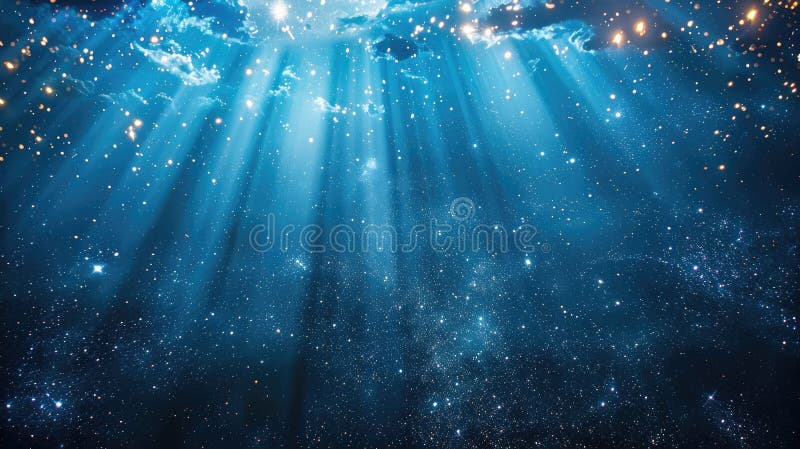Abstract Blue Lights and Particle with Ray of Light on a Dark ...