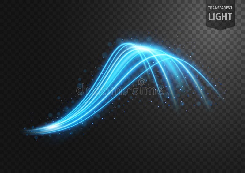 Abstract Blue Line of Light with Blue Sparks, on a Transparent ...