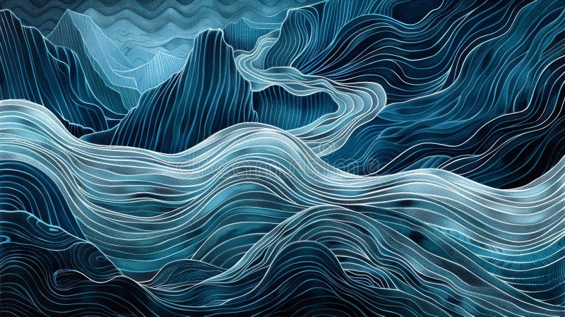 Abstract Blue Lines Mountainous Landscape Digital Artwork Stock Image ...