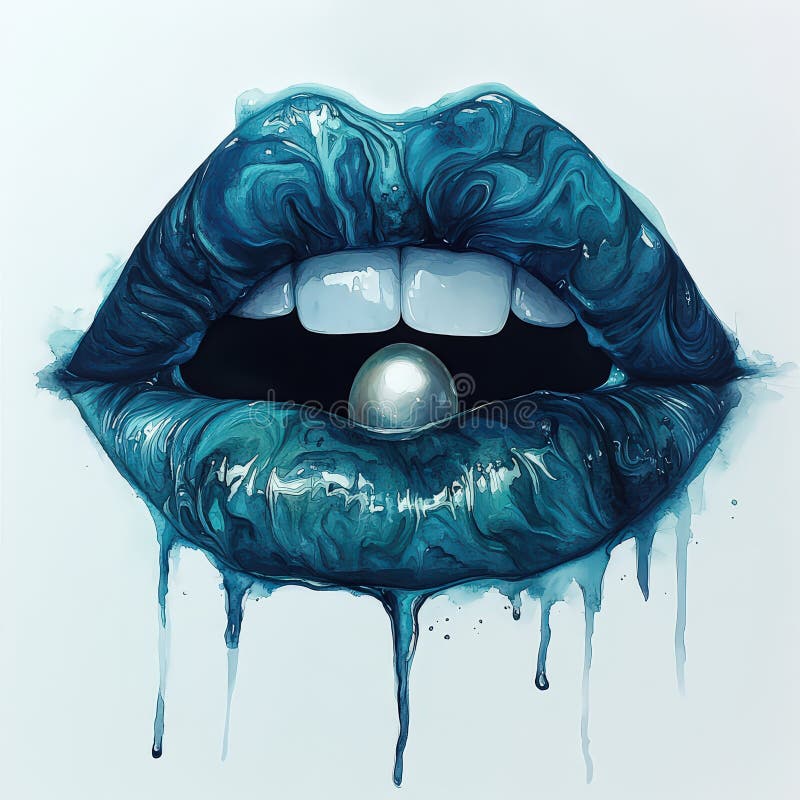 Abstract Blue Lips with Pearl and Fluid Art Design Aesthetic Stock ...