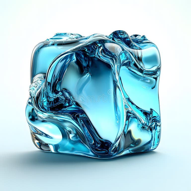 Abstract Blue Liquid Crystal Cube 3D Render Fluid Dynamics Water Glass ...