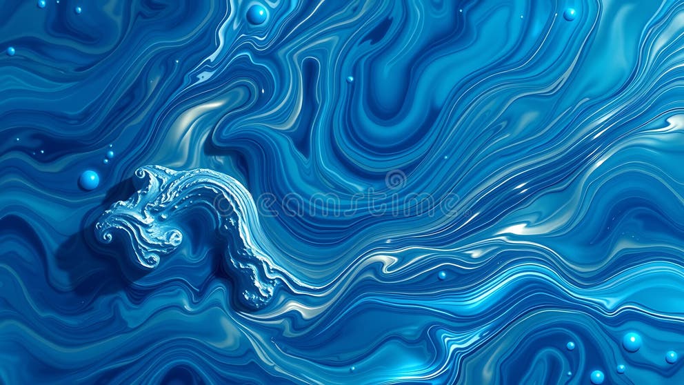 Abstract Blue Liquid Marble Texture with Swirling Patterns and Floating ...