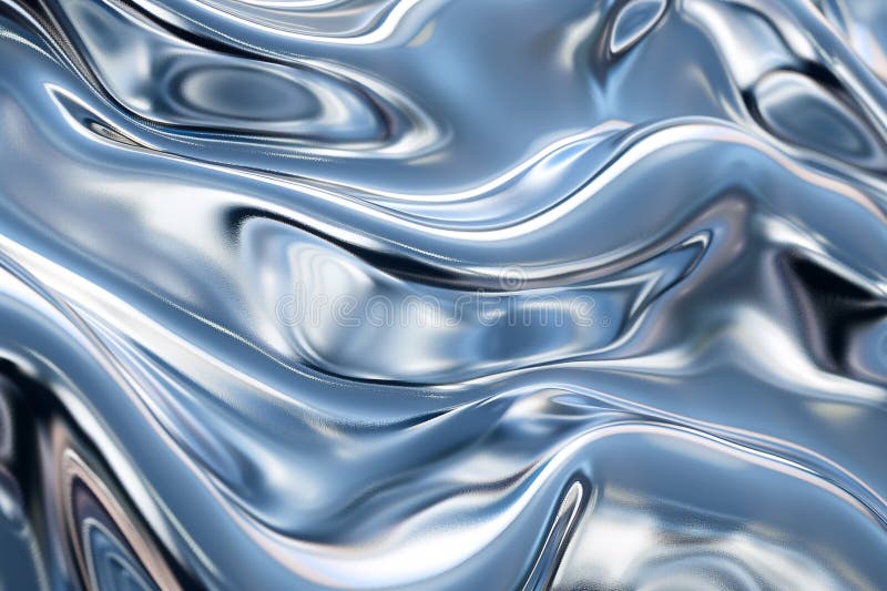 Abstract Blue Liquid Metal Texture Swirling Shiny Reflective Surface ...