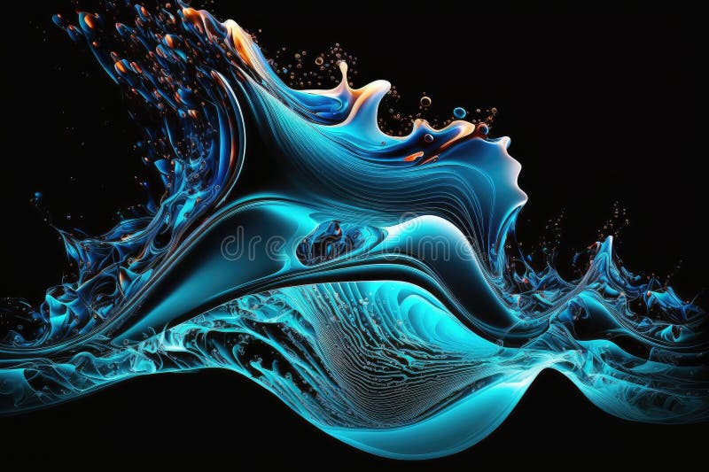 Abstract Blue Liquid Wave on Black Background Stock Illustration ...