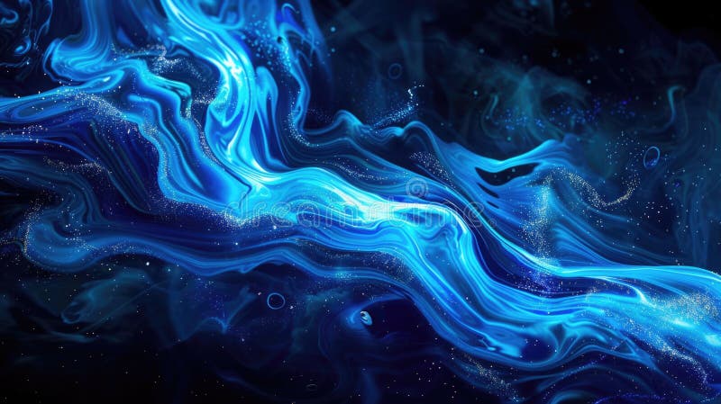 Abstract Blue Liquid Waves with Glittering Particles Stock Illustration ...