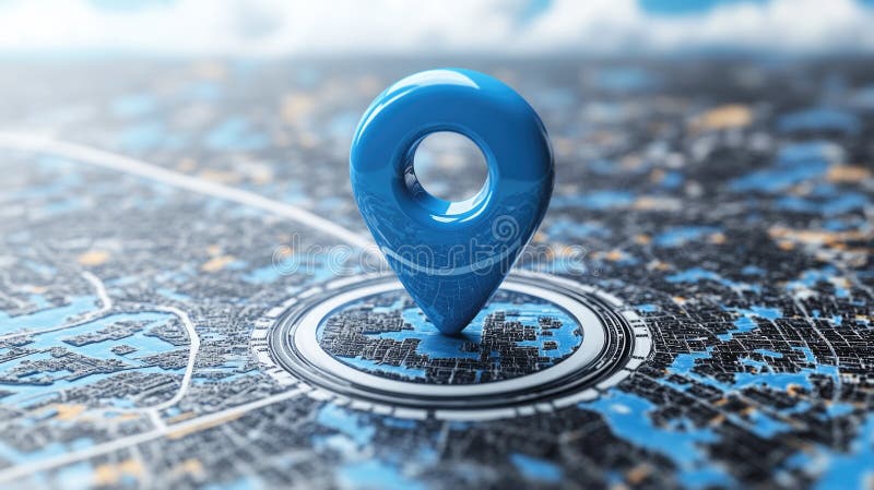 Abstract Blue Location Pin on Digital City Map Stock Illustration ...