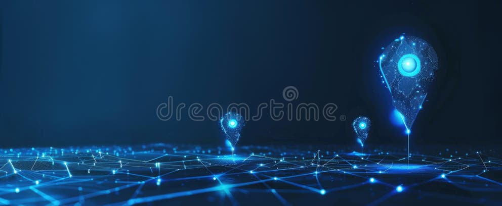 Abstract Blue Location Point or Map Pin on Path Digital Marketing ...