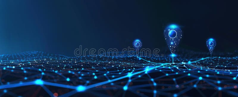 Abstract Blue Location Point or Map Pin on Path Digital Marketing ...